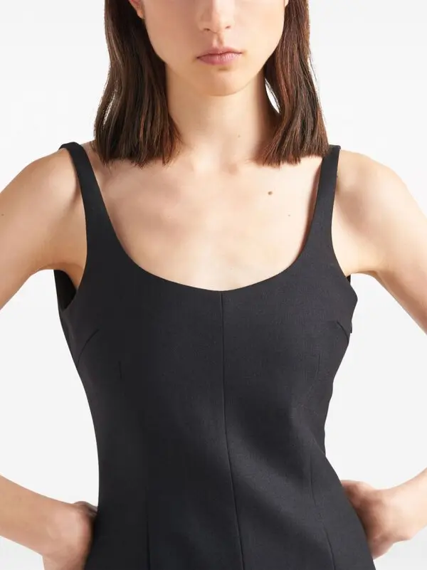 Prada Enamel Triangle-logo Wool Dress