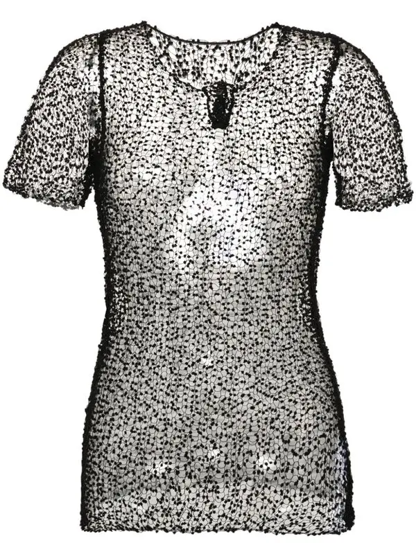 MAISON MARGIELA Dot-embroidered Semi-sheer Top