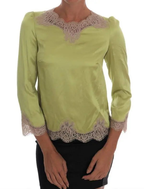 Dolce & Gabbana Silk Stretch Blouse Top - Green