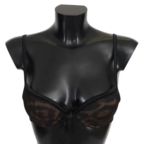 Roberto Cavalli Leopard Nylon Push Up Bra Underwear - Black