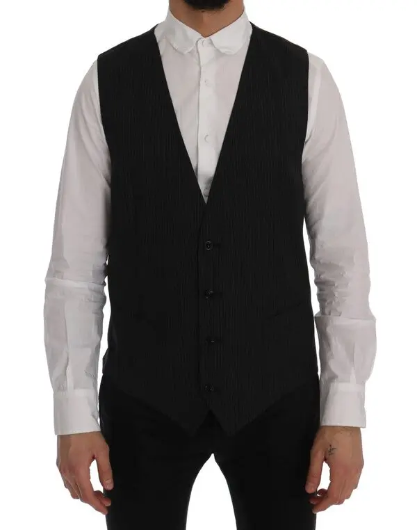 Dolce & Gabbana Striped Wool-blend Waistcoat - Gray