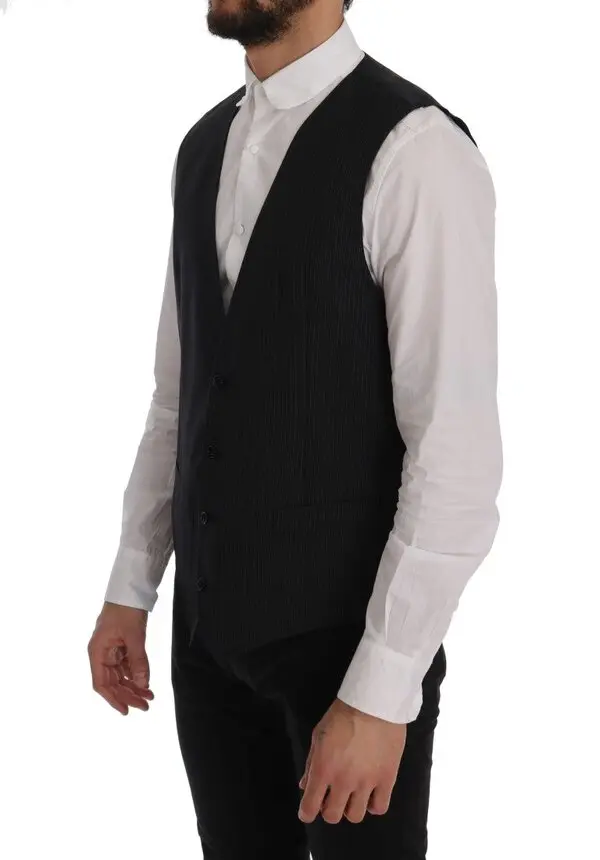 Dolce & Gabbana Striped Wool-blend Waistcoat - Gray