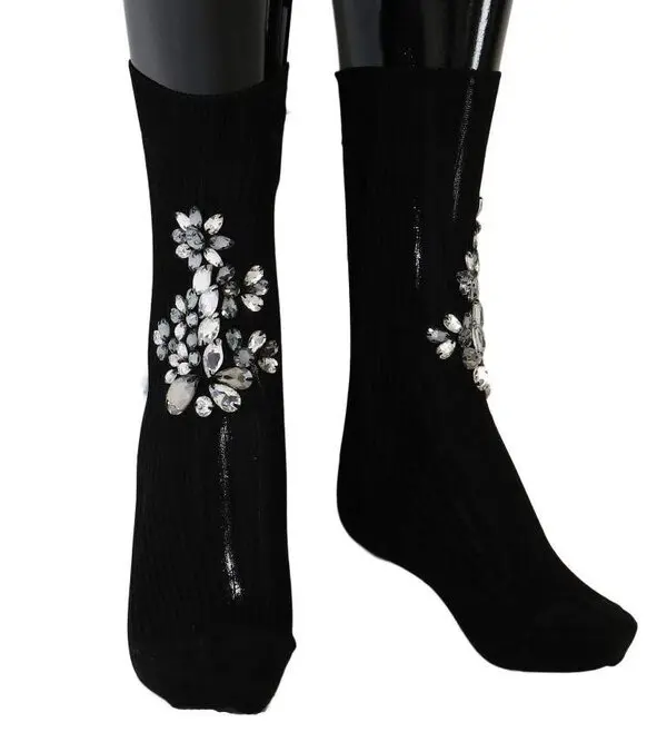 Dolce & Gabbana Knitted Mid-calf Socks With Crystal Embellishments - Black