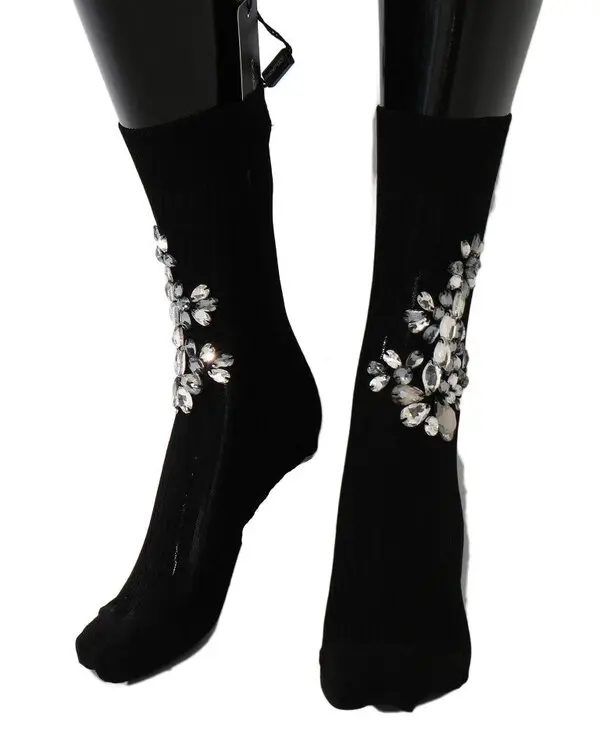 Dolce & Gabbana Knitted Mid-calf Socks With Crystal Embellishments