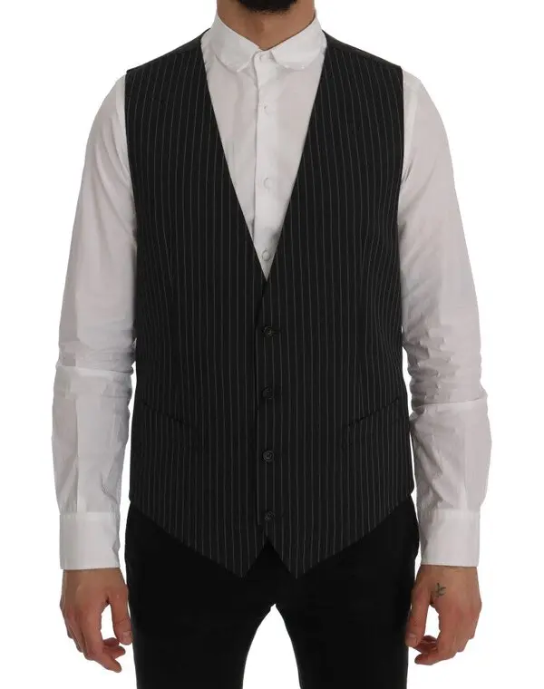 Dolce & Gabbana Wool Stretch Striped Vest - Gray
