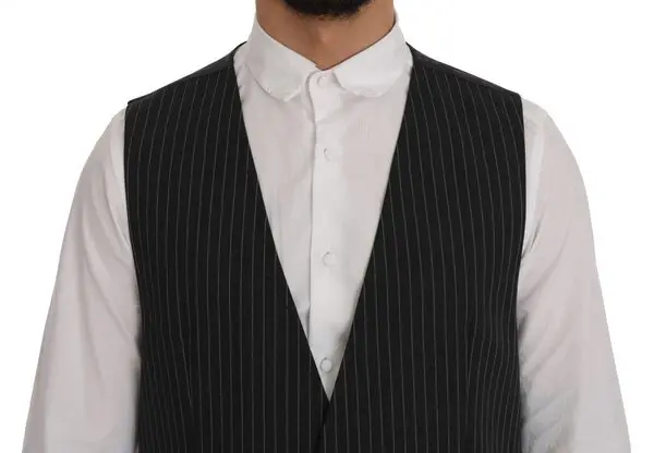 Dolce & Gabbana Wool Stretch Striped Vest - Gray