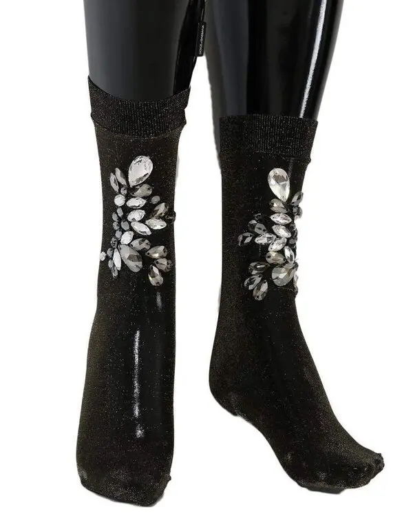Dolce & Gabbana Floral Crystal Embellished Stockings - Black