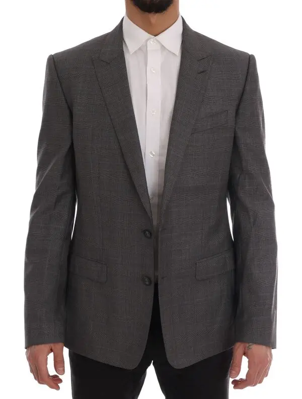 Dolce & Gabbana Wool Checkered Martini Slim Blazer - Gray