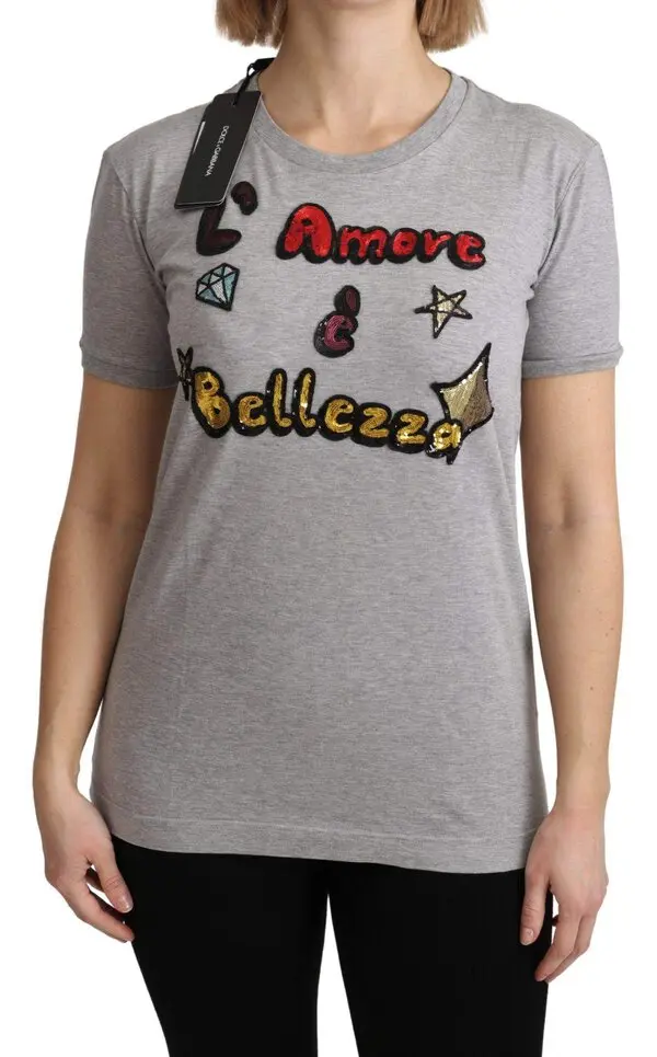 Dolce & Gabbana Cotton Amore E Bellezza Top T-shirt - Gray