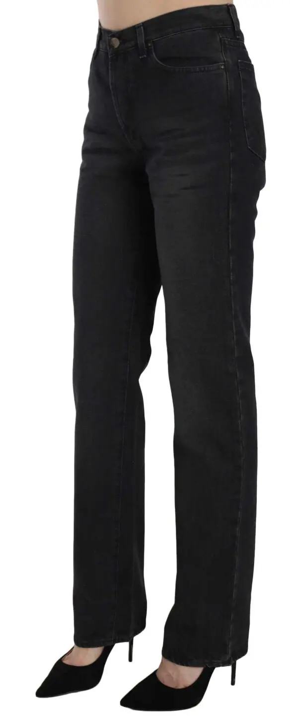 Just Cavalli Washed High Waist Straight Denim Pants Jeans - Black