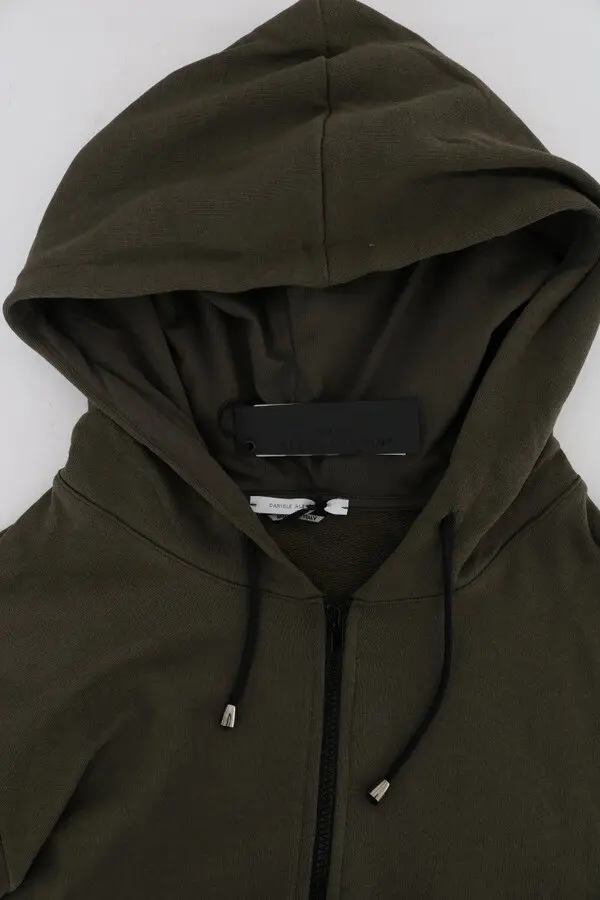 DANIELE ALESSANDRINI Full Zipper Hooded Cotton Sweater