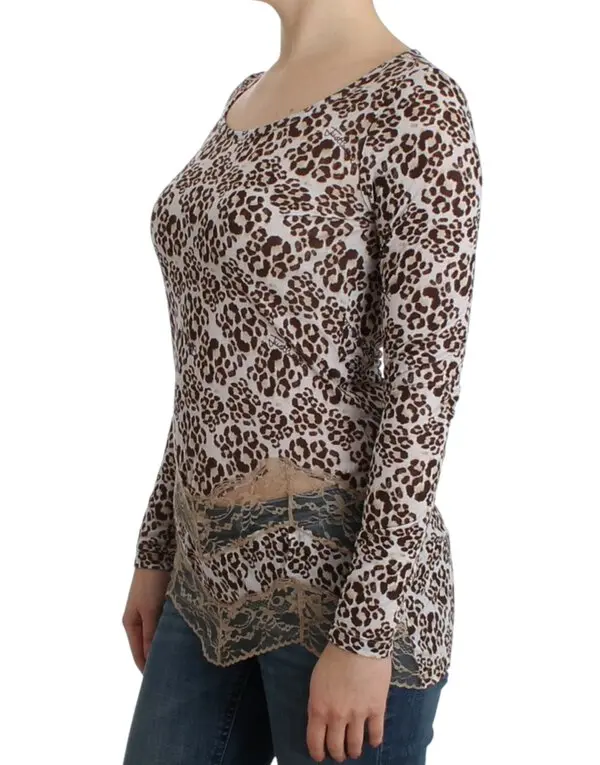 Roberto Cavalli Just Long Sleeve Lace Trimmed Animal Print Top