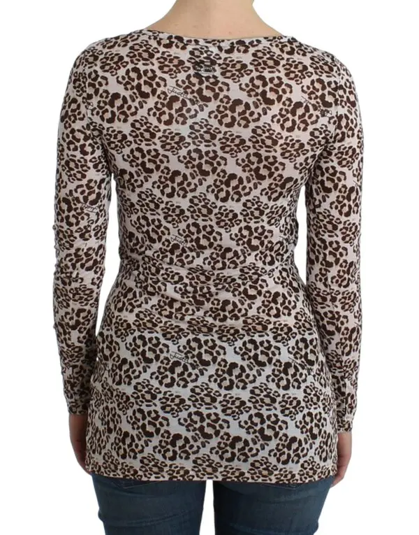 Roberto Cavalli Just Long Sleeve Lace Trimmed Animal Print Top
