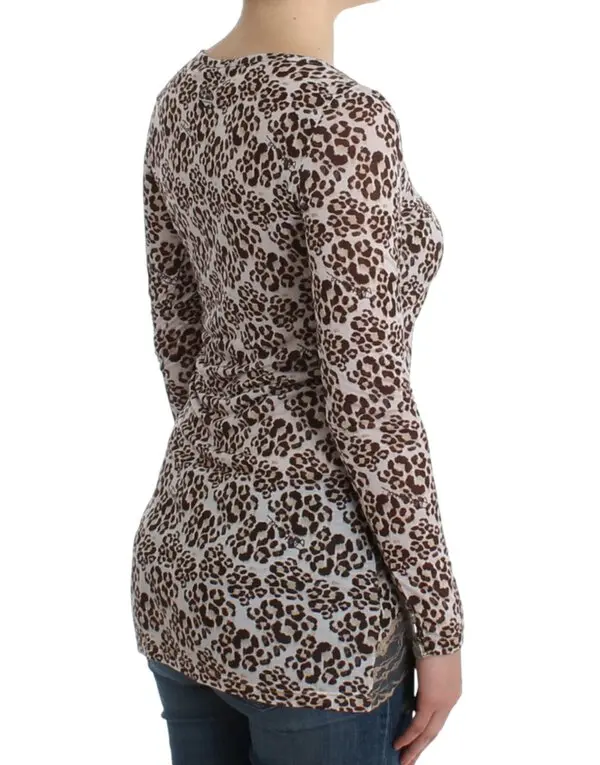 Roberto Cavalli Just Long Sleeve Lace Trimmed Animal Print Top