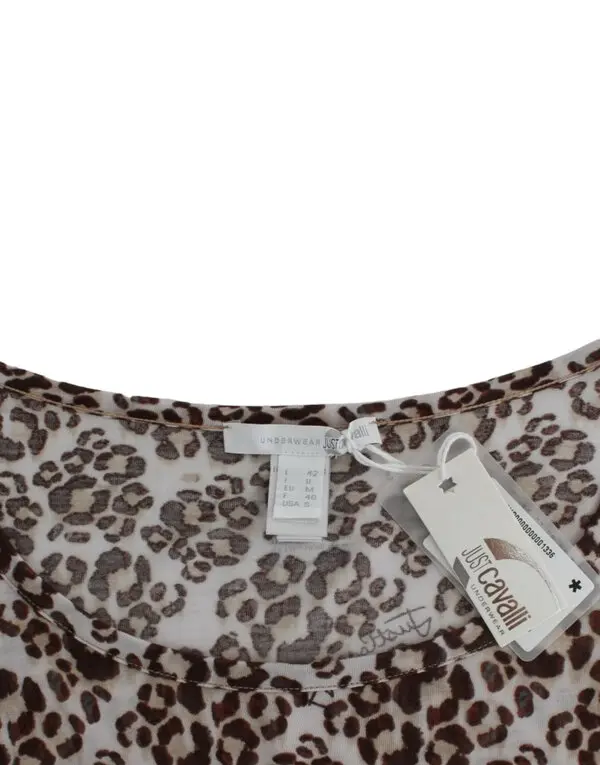 Roberto Cavalli Just Long Sleeve Lace Trimmed Animal Print Top