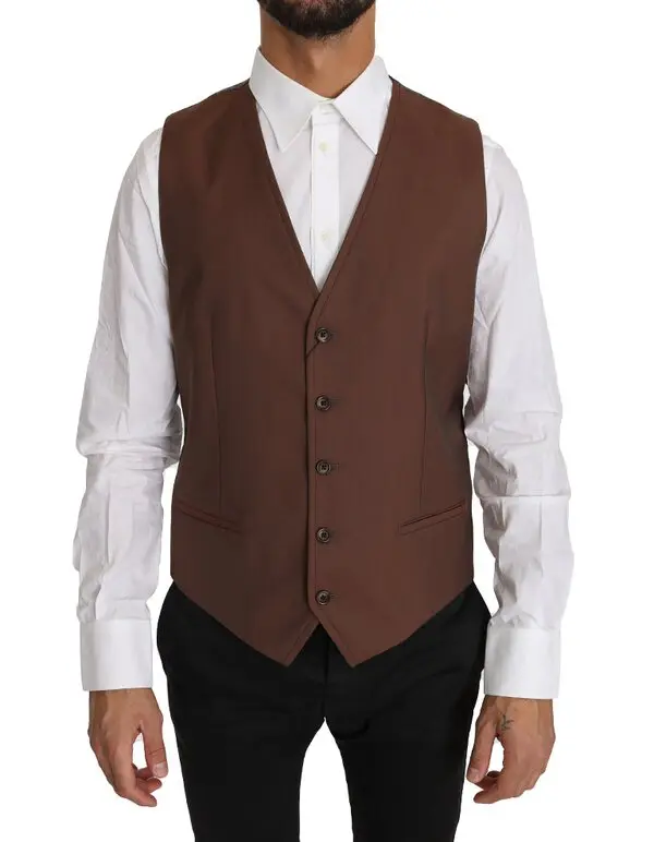 Dolce & Gabbana Wool Silk Formal Vest - Brown
