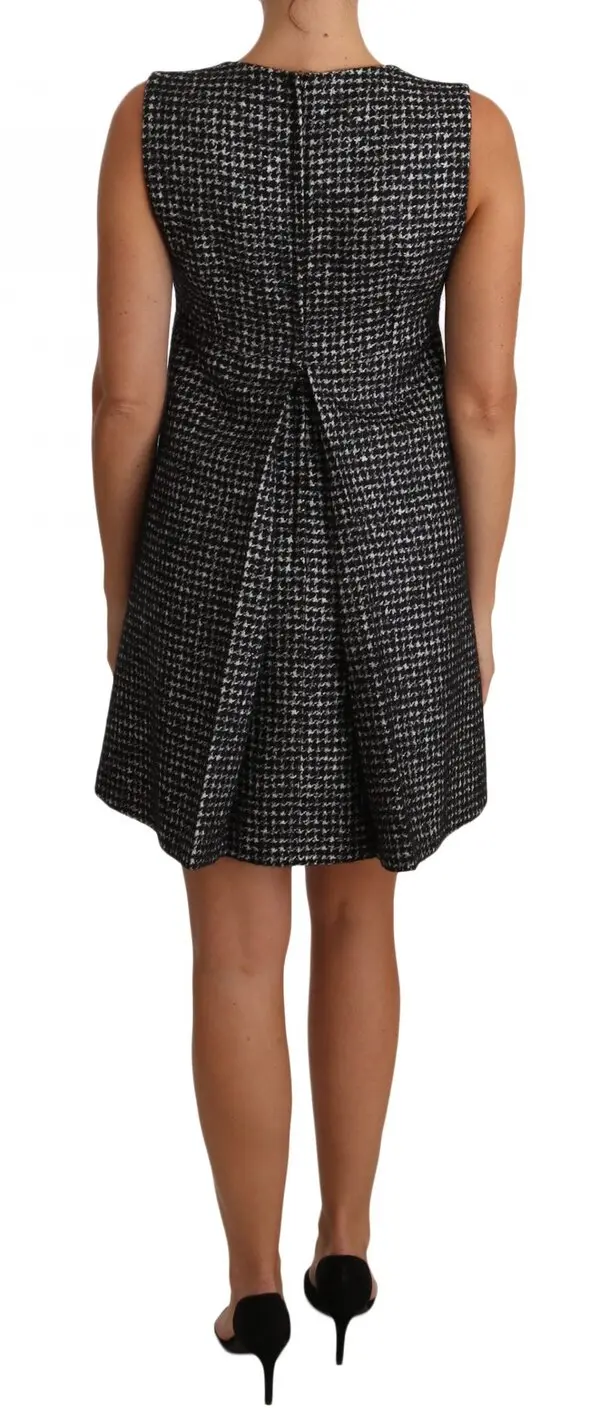 Dolce & Gabbana Houndstooth Floral Appliqué Shift Mini Dress