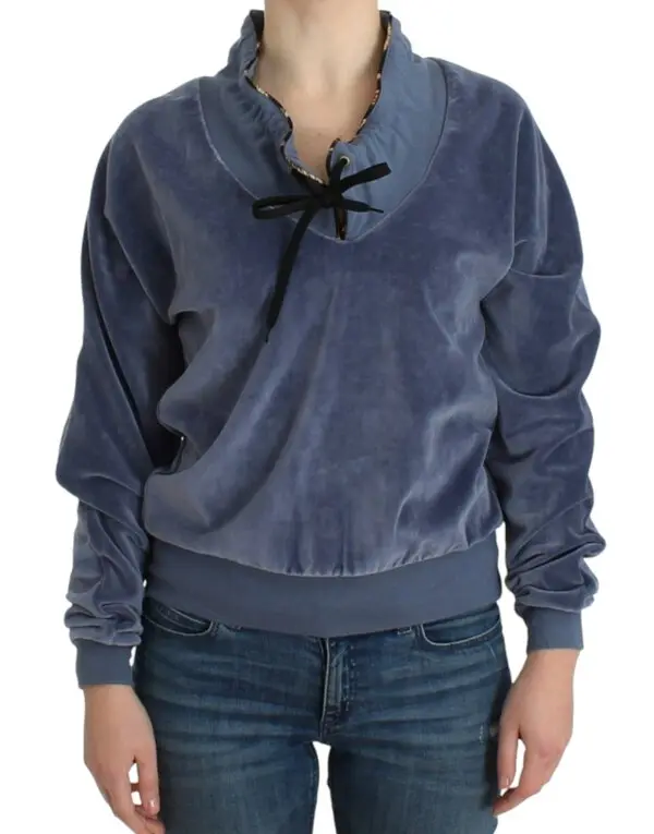 Roberto Cavalli Velvet Cotton Mock Sweater - Blue