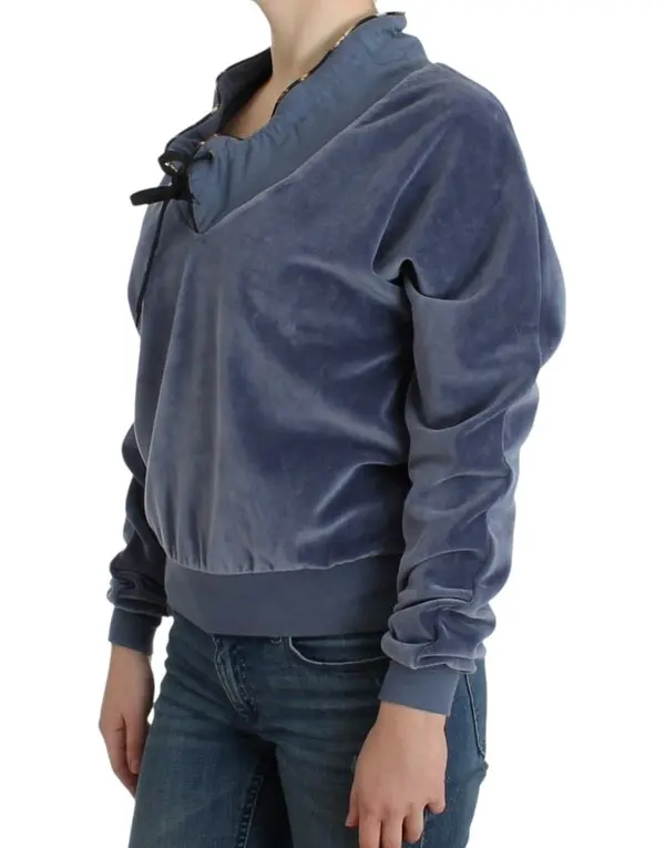 Roberto Cavalli Velvet Cotton Mock Sweater - Blue