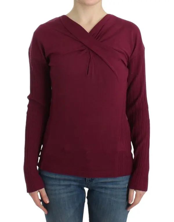 Roberto Cavalli Knitted Virgin Wool Keyhole Sweater - Purple