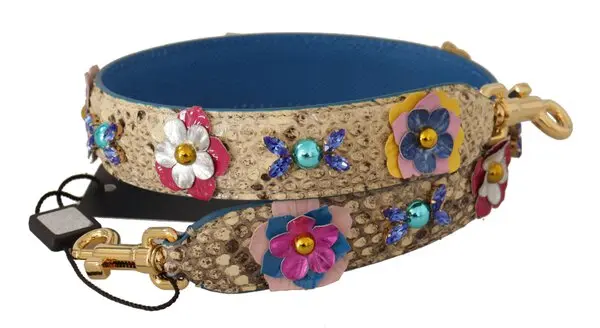 Dolce & Gabbana Python Leather Floral Studded Shoulder Strap