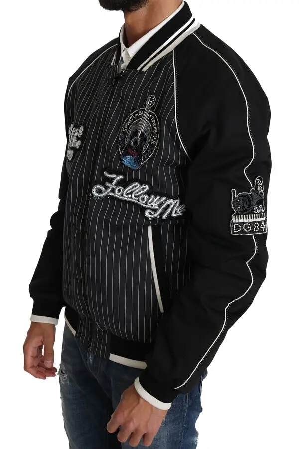 Dolce & Gabbana Sequined Beaded Bomber Jacket - Black