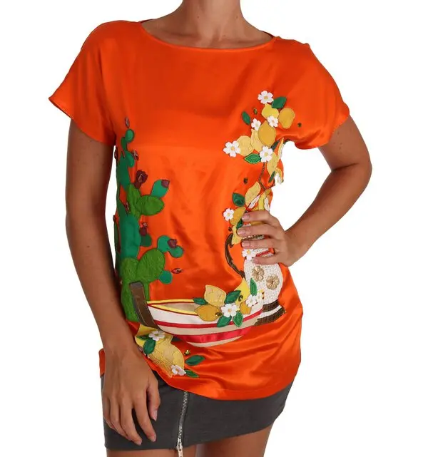 Dolce & Gabbana Silk Lemon Crystal T-shirt Top