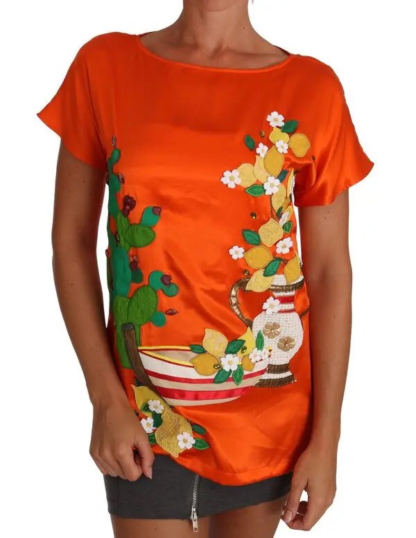 Dolce & Gabbana Silk Lemon Crystal T-shirt Top