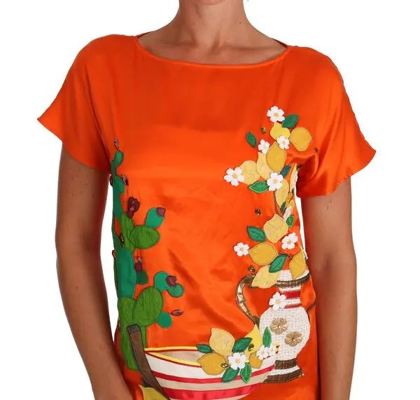Dolce & Gabbana Silk Lemon Crystal T-shirt Top