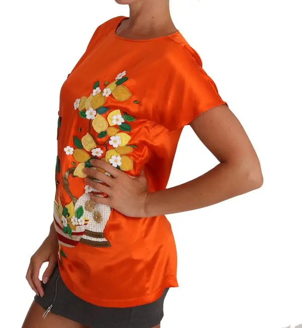 Dolce & Gabbana Silk Lemon Crystal T-shirt Top