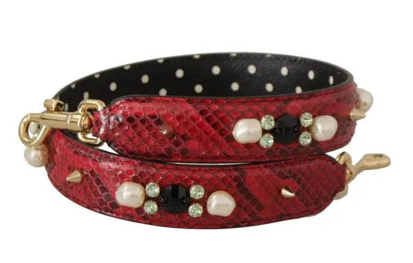 Dolce & Gabbana Python Leather Shoulder Strap With Crystals - Red
