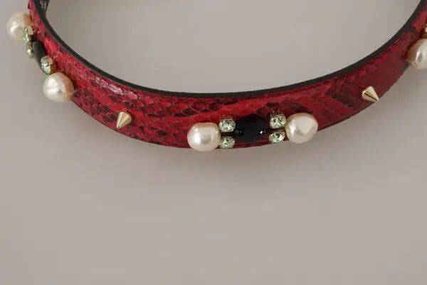 Dolce & Gabbana Python Leather Shoulder Strap With Crystals - Red