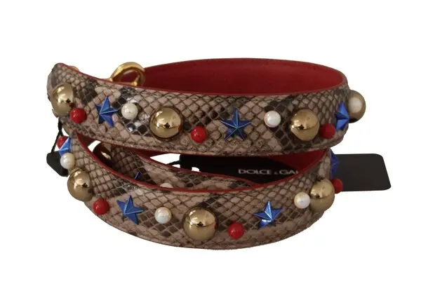 Dolce & Gabbana Python Leather Studded Shoulder Strap - Brown