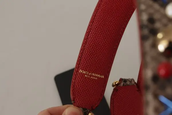Dolce & Gabbana Python Leather Studded Shoulder Strap - Brown