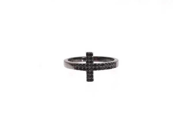 NIALAYA JEWELRY Cz Cross Rhodium 925 Ring - Black