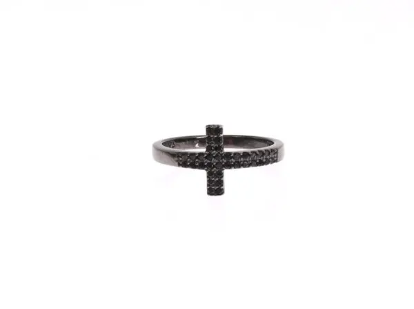 NIALAYA JEWELRY Cz Cross Rhodium 925 Ring - Black