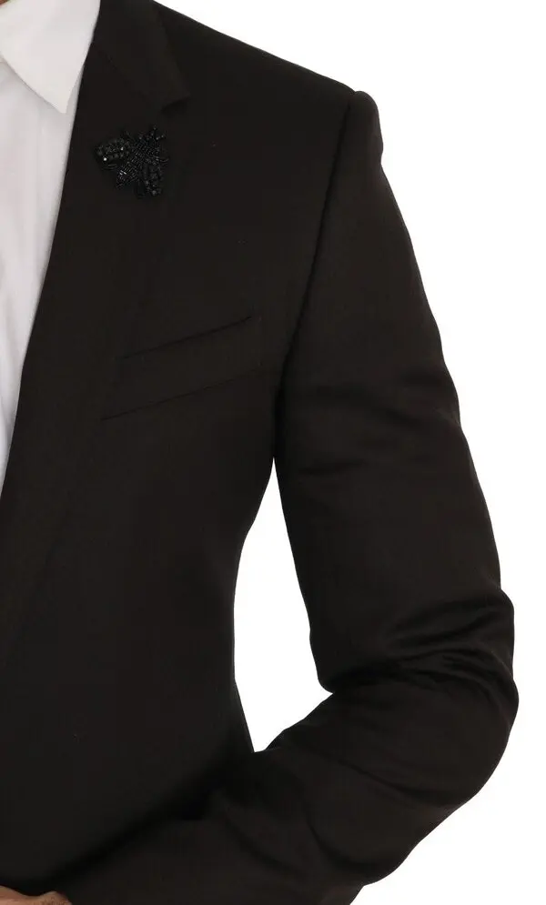 Dolce & Gabbana Wool Crystal Bee Slim Fit Martini - Brown