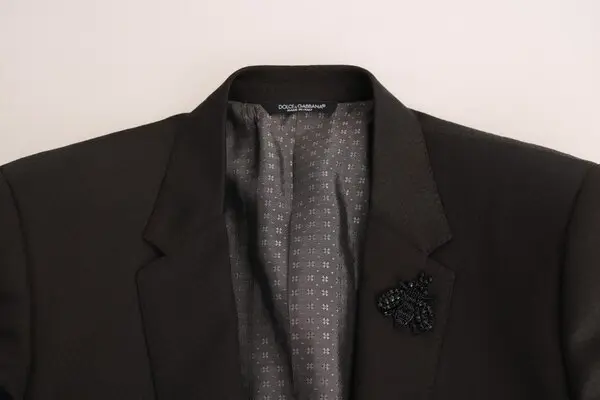 Dolce & Gabbana Wool Crystal Bee Slim Fit Martini - Brown