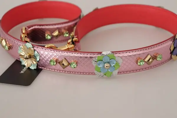 Dolce & Gabbana Metallic Leather Studded Shoulder Strap - Pink