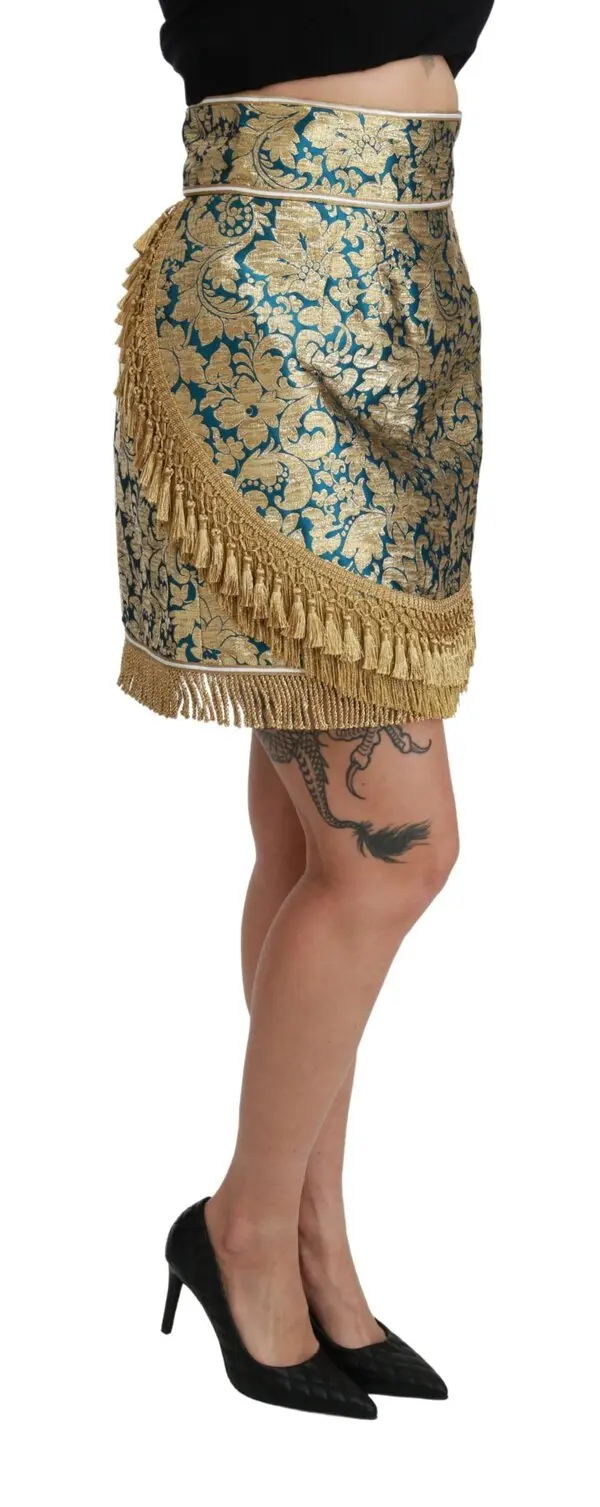 Dolce & Gabbana High Waist Jacquard Tassel Skirt