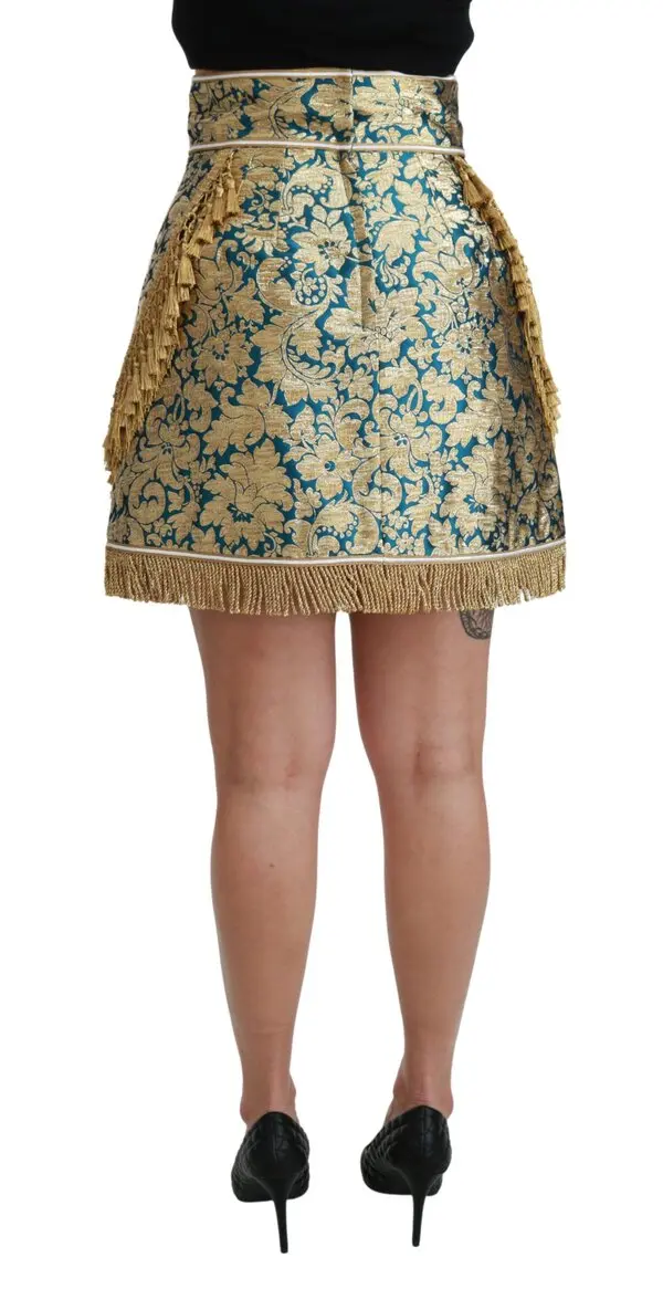 Dolce & Gabbana High Waist Jacquard Tassel Skirt