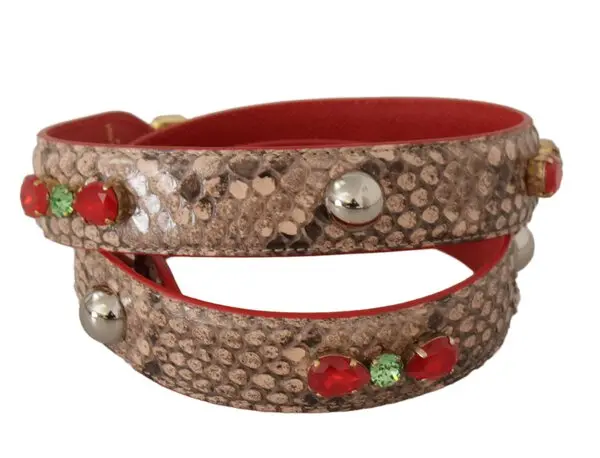 Dolce & Gabbana Python Leather Shoulder Strap With Crystals - Brown
