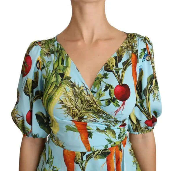 Dolce & Gabbana Vegetable Print Silk Peplum Wrap Blouse