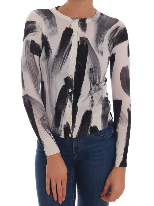 Dolce & Gabbana Silk Cardigan Paint Stroke Sweater - White