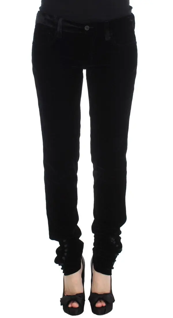 Ermanno Scervino Slim Fit Velvet Viscose Blend Trousers - Black
