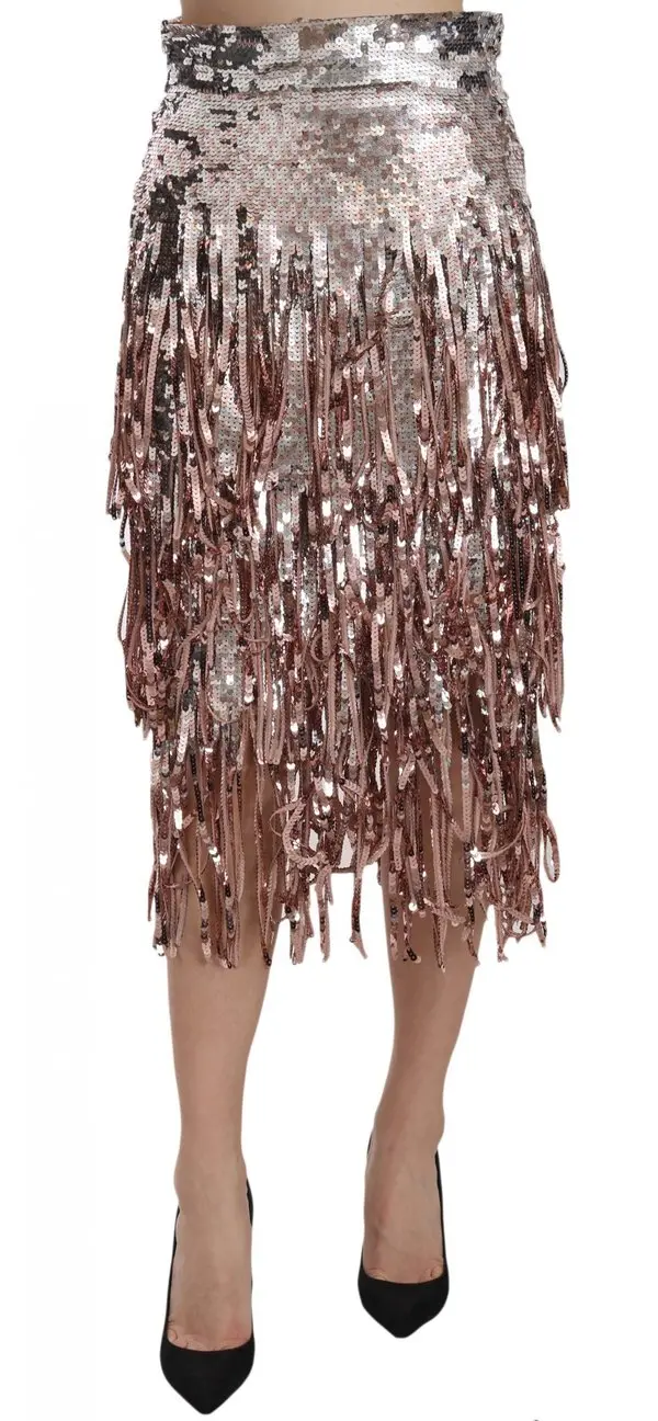 Dolce & Gabbana Sequin Embellished Fringe Midi Skirt - Yanliş