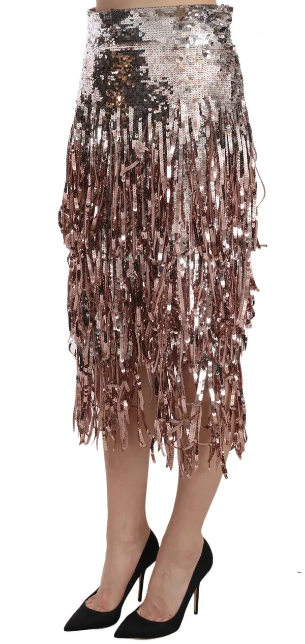 Dolce & Gabbana Sequin Embellished Fringe Midi Skirt