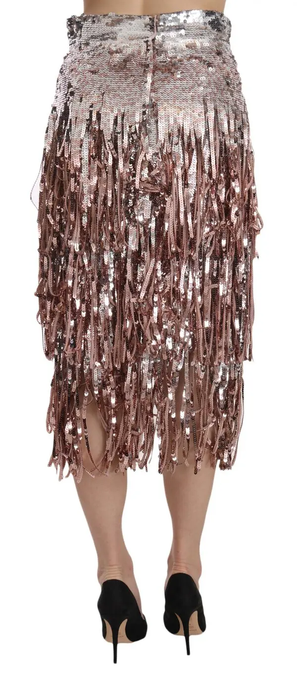 Dolce & Gabbana Sequin Embellished Fringe Midi Skirt