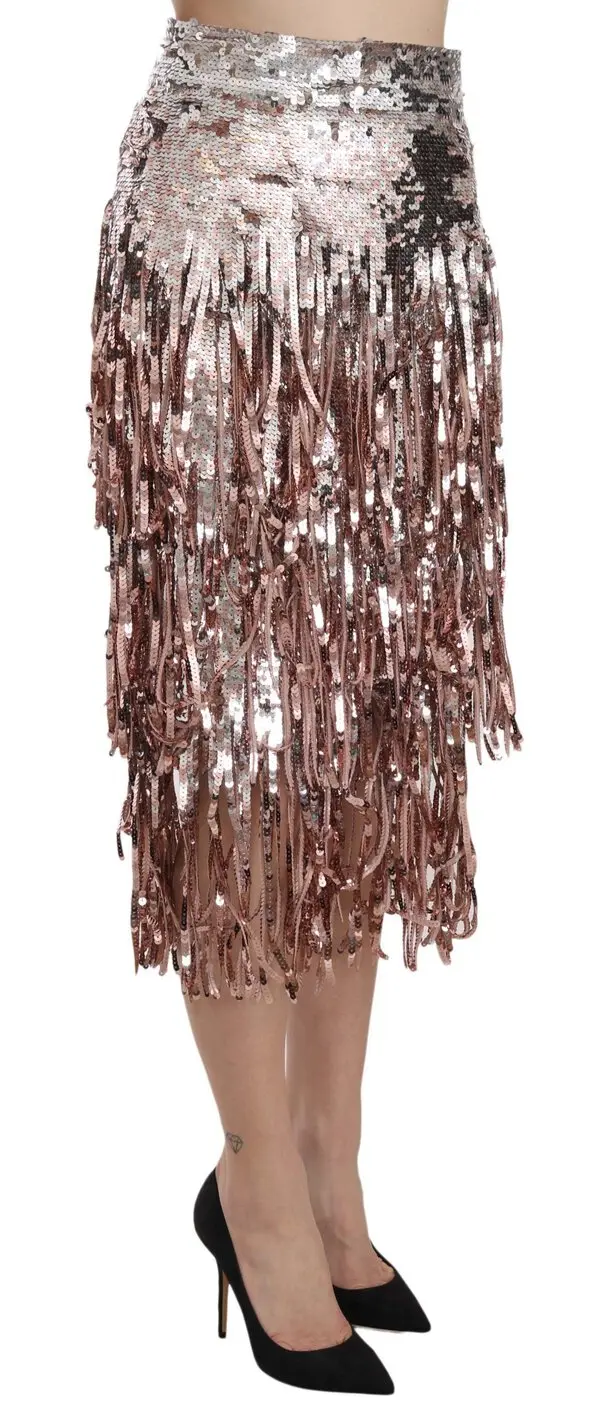 Dolce & Gabbana Sequin Embellished Fringe Midi Skirt