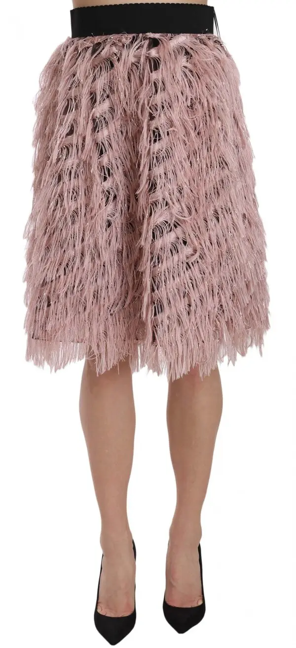 Dolce & Gabbana Gold Fringe Metallic A-line Skirt - Pink